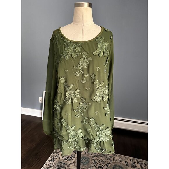 Kate & Mallory | Tops | Kate Mallory Ls Army Green Floral Embroidered ...